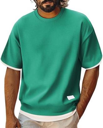 Generic T-shirt de sport pour homme, coupe ample, décontracté, gaufré, manches courtes, col rond, respirant, athlétique, entraînement, course à pied, gym, Ver