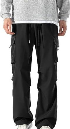 Generic Pantalon cargo extensible pour homme avec poches utilitaires pour le voyage et lext&eacute;rieur, coupe d&eacute;contract&eacute;e, taille &eacute;lastique, Noir, XXL