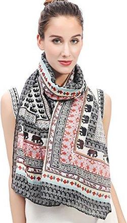 Lina & Lily Écharpe Foulard pour Femme Imprimé Eléphant Animal (Bobo Elephant)