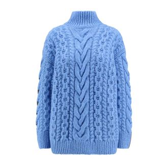 Stella McCartney &Uuml;bergro&szlig;er zweifarbiger Zopfstrick-Rollkragenpullover - - Knitwear - Damen - Blau - M