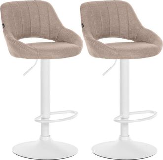 Clp Lot de 2 tabourets de bar Milet en tissu Taupe M&eacute;tal blanc mat