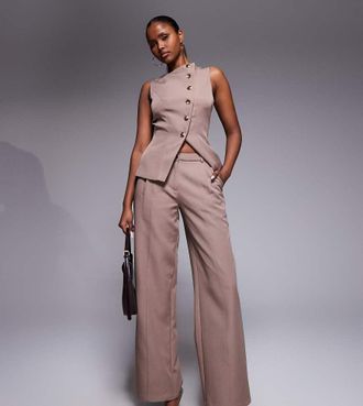 KAIIA Exclusivit&eacute; - Kaiia - Pantalon large ajust&eacute; densemble &agrave; surpiq&ucirc;res - Moka-Brown