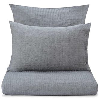Urbanara Seersucker-Bettw&auml;sche Ansei 80x80 cm - 100% Baumwolle, Schlichte Bettw&auml;sche, Stoff&uuml;berzogene Kn&ouml;pfe, Kopfkissenbezug Kissenbezug - Grau