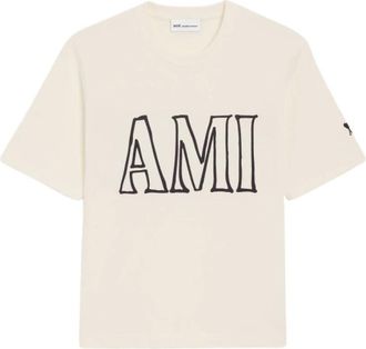 Ami Femme, Tops, Beige, Taille: 36 FR T-Shirt Imprim&eacute;