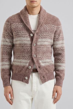 Brunello Cucinelli Cardigan ray&eacute; en laine dalpaga m&eacute;lang&eacute;e &agrave; col ch&acirc;le