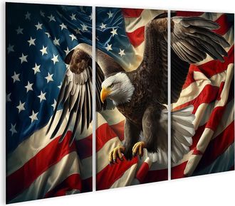 Islandburner Bild auf Leinwand Weißkopfseeadler vor der USA Flagge Bilder Wandbilder Poster