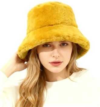 Lina & Lily Chapeau Bob Femme Homme en Fausse Fourrure (Jaune Moutarde)