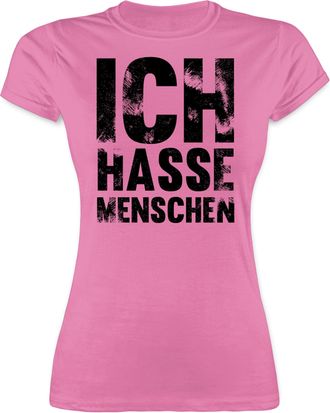 Shirtracer Shirt Damen - Spr&uuml;che Statement mit Spruch - Ich Hasse Menschen - Mag Keine - XL - Rosa - Tshirt frech spruchshirts sprueche Sarkasmus t-Shirts freche