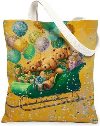 Generic Sacs fourre-tout festifs en toile avec motif de ballons color&eacute;s, sacs de courses r&eacute;utilisables, l&eacute;gers et lavables avec bandouli&egrave;re pour voyage, f&ecirc;te 