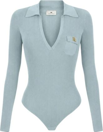 Elisabetta Franchi Strickbody mit Polokragen und edlem Logo - - Tops - Damen - Blau - L