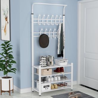 Generic 3-in-1 Coat Rack Shoe Bench, White Entryway Nizer with Shelves & Hooks, Hall Tree for Coats, Hats & Shoes, Stylish Shoe Rack for Living Room & Hallway