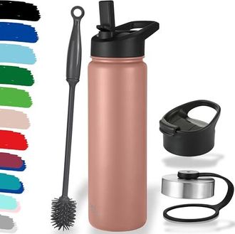 Milu Bouteille en acier inoxydable 500ml, 750ml, 1l (+3 couvercles) - Bouteille thermo avec paille, bouteille deau, pour boissons chaudes, froides et gazeu