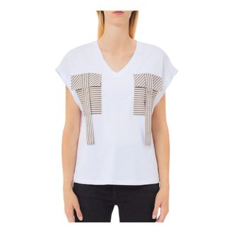 Liu Jo Mode T-Shirt Wei&szlig;/Grau mit Blau - - Tops - Damen - Wei&szlig; - M