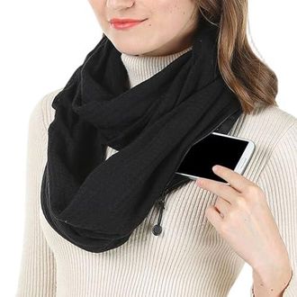 Generico &Eacute;charpe pour femme, encolure unie, avec poche &agrave; fermeture &eacute;clair, &eacute;charpes, pour femmes, anniversaire, No&euml;l, voyage, mariage, saison dautomne, Noir, r