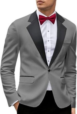 Generic Veste pour homme coupe ajust&eacute;e avec revers contrast&eacute;s - Blazer &eacute;l&eacute;gant pour mariage, carnaval, f&ecirc;te - Veste de costume pour homme &agrave; un bouton festif p