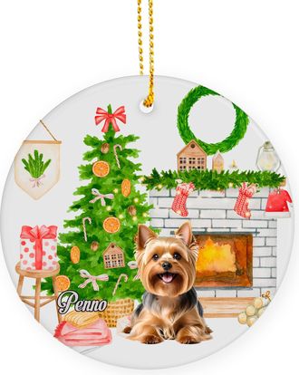 Generic Keramik Weihnachts Ornamente Avec Ficelle Schwarzer Yorkshire Terrier Hund Weihnachtsbaum Ornament Christbaum Schmuck 7.3Cm