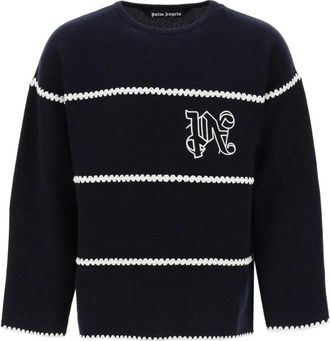 Palm Angels Homme, Pulls, Bleu, Taille: S Pull en maille &agrave; d&eacute;tails brod&eacute;s