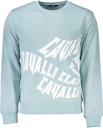 Cavalli Homme, Sweatshirts et sweats &agrave; capuche, Bleu, Taille: M Pull bleu &agrave; manches longues avec impression