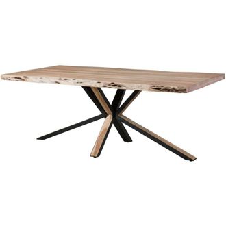 Massivmoebel24 Baumtisch 180x90x77 Akazie beige lackiert / Kreuzgestell anthrazit matt / natur FREEFORM