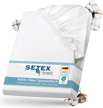 Setex Molton Köper Matratzenschutz, 160 x 200 cm, Matratzenschoner aus 100 % Baumwolle, Basic, Weiß