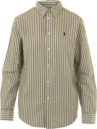 Polo Ralph Lauren Femme, Blouses et Chemises, Vert, Taille: 38 FR Chemise en Lin et Coton &agrave; Rayures Verticales