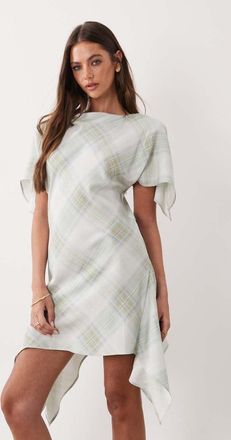 Asos Robe courte virevoltante &agrave; manches ange et carreaux - Vert