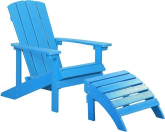 Beliani Moderner Muskoka Gartenstuhl Kunstholz Blau mit Hocker Armlehnen Adirondack