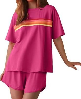 Generic Ensemble deux pi&egrave;ces pour femme - Chemise d&eacute;t&eacute; d&eacute;contract&eacute;e &agrave; manches courtes - Short de couloir assorti - Tenue confortable pour le printemps, les va