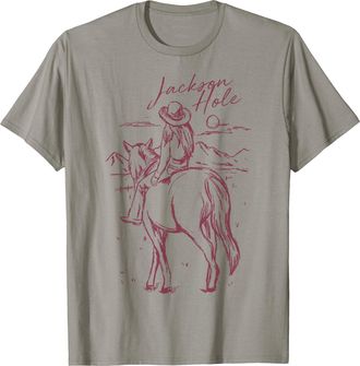 Trendy Apparel Jackson Hole Wyoming Cowgirl Sunset Ride T-Shirt