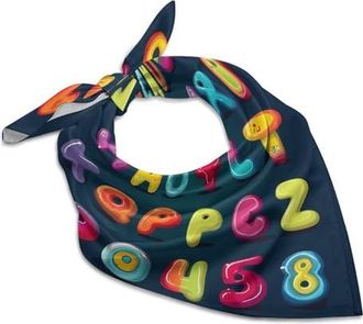 Generic Écharpe carrée en soie légère avec chiffres mignons et lettres pour cheveux respirant Cadeau pour homme et femme, multicolore, 60x60cm