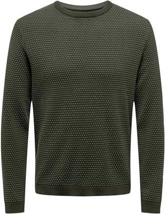 Only & Sons ONSTAPA REG 12 STRUC LS Crew Knit Noos, Raisin/Motif : for&ecirc;t &agrave; Pois Nocturnes, S