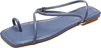 Generic Sandales plates &agrave; bout carr&eacute; pour femme - Sandales tendance &agrave; sangle fine crois&eacute;e - Couleurs unies - Chaussures &agrave; bout ouvert 2 en 1 - Chaussures tend