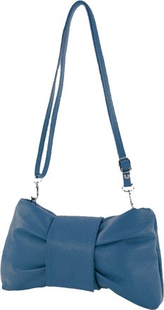 modamoda.de T214 Damen Leder Umh&auml;ngetasche Clutch Schultertasche Schleife handmade in Italy, Farbe:Saphirblau