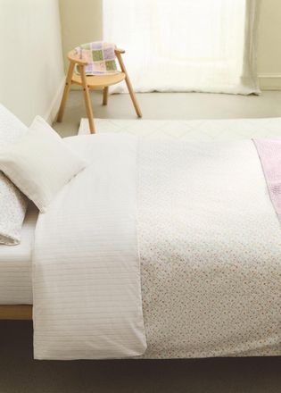 Mango Housse de couette enfant r&eacute;versible rayures fleurs Lit 135/140 cm rose - Home - Lit 135/140 cm - MANGO HOME