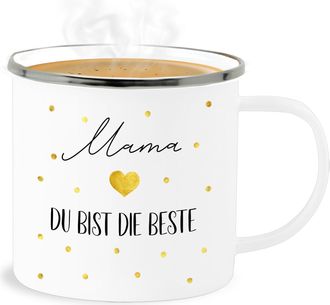 Shirtracer Emaille Becher Blechbecher - Tassen - Muttertagsgeschenke Mama du bist die Beste Geschenk Mutter Geburtstagsgeschenk für Mami I - 300 ml - Weiß Silber