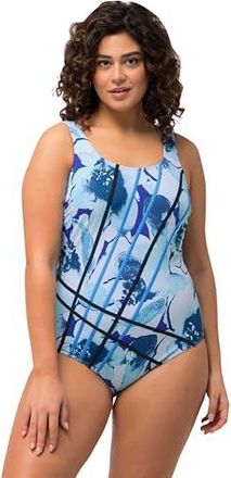 Ulla Popken Badeanzug Alice, Streifen und Blumen Maillot de Bain Une pièce, Bleu Moyen, 54 Femmes