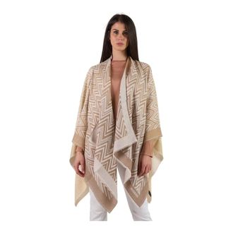 Missoni Femme, Vestes, Beige, Taille: ONE Size &Eacute;l&eacute;gante Cape Beige et Or Zig-Zag