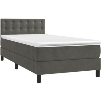 vidaXL Boxspringbett mit Matratze Dunkelgrau 90x200 cm Samt Vidaxl