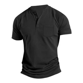 Generic Polo &agrave; manches courtes pour homme - &Eacute;t&eacute; d&eacute;contract&eacute; - Couleur unie - Chemises de vacances, Noir, 3XL