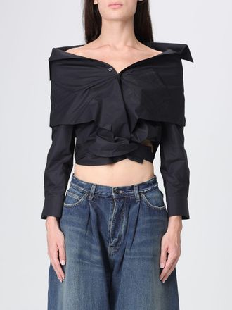 Balenciaga Chemise cropped fronc&eacute;e en coton &agrave; manches longues