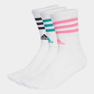 adidas Funktionssocken ADIDAS PERFORMANCE 3-STREIFEN CUSHIONED CREW, 3 PAAR, Damen, Gr. XL (46/48), wei&szlig; (wei&szlig;, pure teal, lucid pink, schwarz), Obermaterial