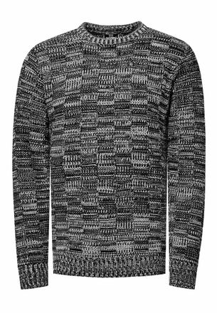 Rusty Neal Herren Pullover Schwerer Grobstrickpullover mit Rundhals-Ausschnitt im Streetwear Kontrast Block-Design S - 3XL 438, Farbe:Schwarz, Gr&ouml;&szlig;e S-3XL:3XL