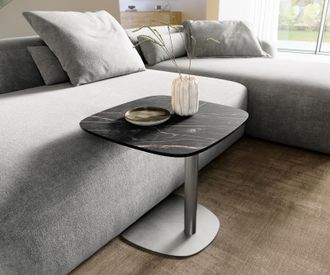 DELIFE Couchtisch Edge Boot 50x50 cm Keramik Laminam Noir Desir Braun Eleny Edelstahl geb&uuml;rstet, Couchtische