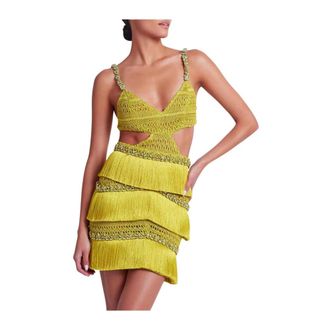 PatBo Perlenbesetztes Fransen Minikleid Absinthe - - Dresses - Damen - Gr&uuml;n - XS