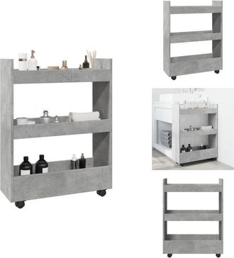 vidaXL Aufbewahrungswagen Schmal 3 Etagen Betongrau Holzwerkstoff - Aufbewahrungswagen - Rollwagen - K&uuml;chenwagen - Beistellwagen