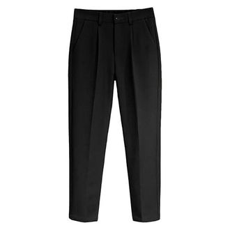 Generic Pantalon de costume en soie glac&eacute;e &agrave; taille semi-&eacute;lastique pour homme - Jambe droite - Pantalon fin d&eacute;t&eacute; pour homme - Coupe r&eacute;guli&egrave;re, Noir, 42