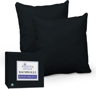 Pizuna Luxuri&ouml;s Kissenbezug 80x80 cm 2er Set Baumwolle Schwarz, 1000 Fadenzahl aus 100% langstapeliger Baumwolle in Satinbindung Nur Kissenbezug (Hotel Kisse