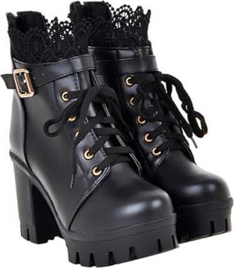 Frcolor Courtes Femme Hiver à Talon Épais Élégant Confortables et Stables Chaussures Mode Polyvalentes pour Tenue Chic