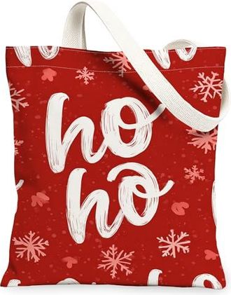 Generic Sacs fourre-tout en toile motif flocons de neige de No&euml;l, sacs d&eacute;picerie r&eacute;utilisables, vintage, l&eacute;gers, lavables, Rouge, 13x15 Inch