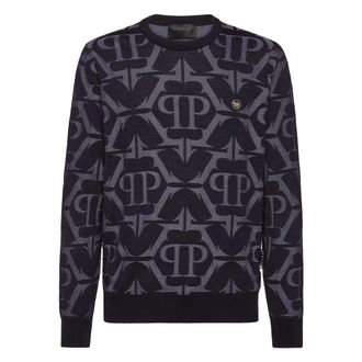 Philipp Plein Homme, Pulls, Bleu, Taille: 3XL Pullover Col Rond Chrome